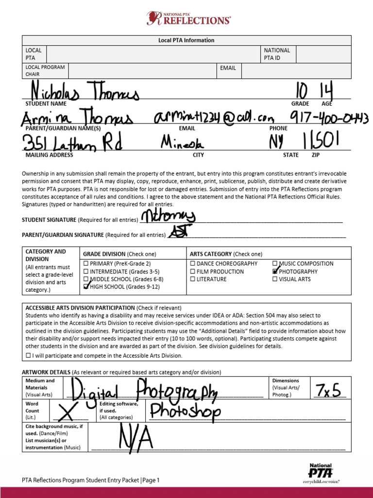 PTA Reflections Submission Form | PDF