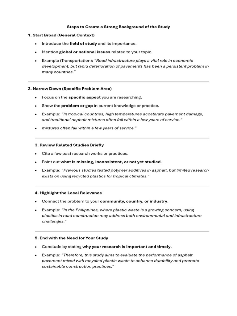 Steps To Create A Strong Background of The Study | PDF