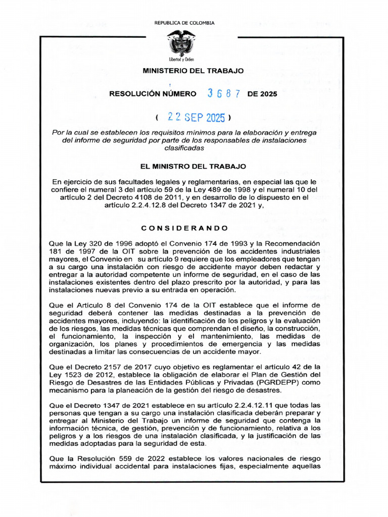 Resolución 3687 de 2025 Informe de Seguridad PPAM | PDF | Riesgo | Valores