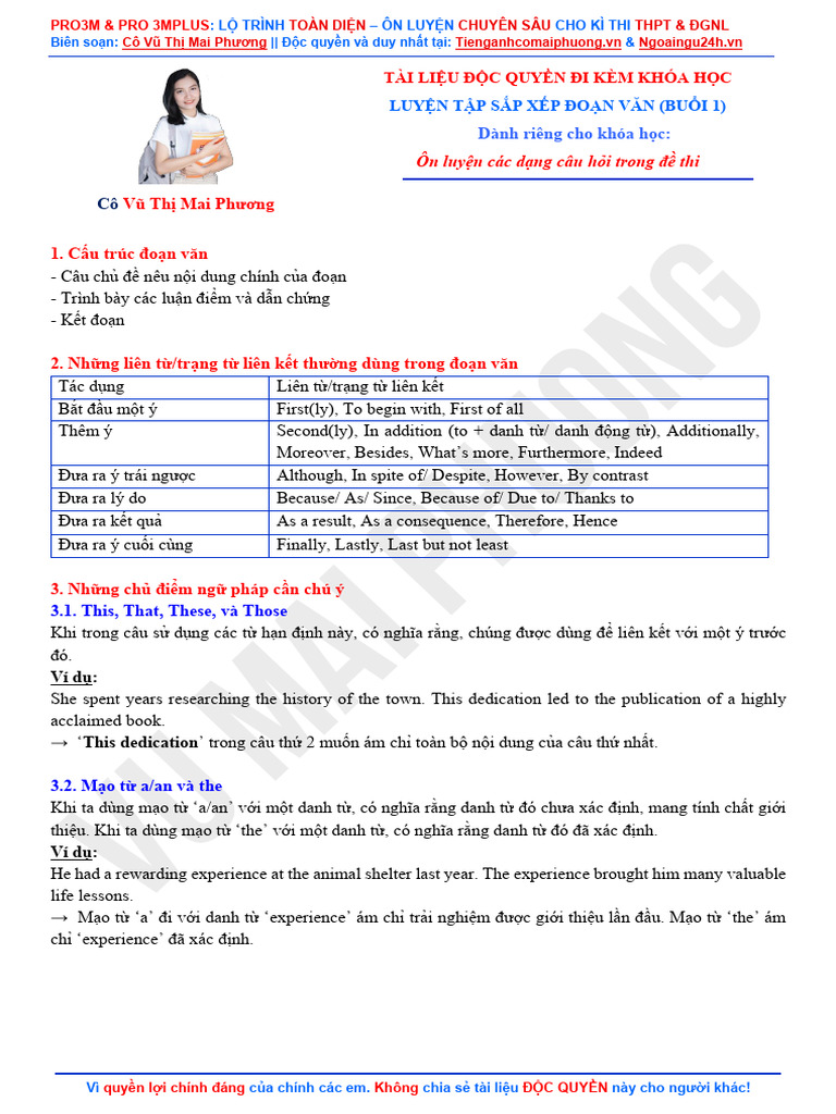 Co Vu Mai Phuong Luyen Tap Sap Xep Doan Van Buoi 1 | PDF