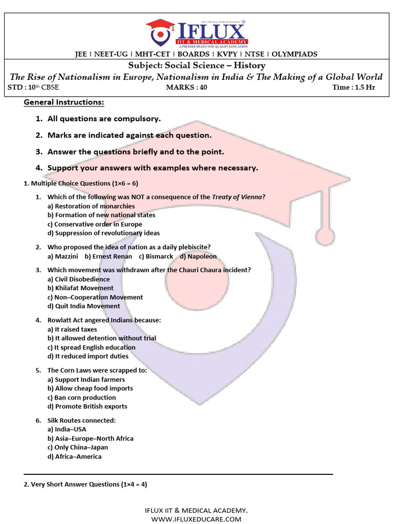 10th Cbse History November Test Series 2025 | PDF | Nationalism