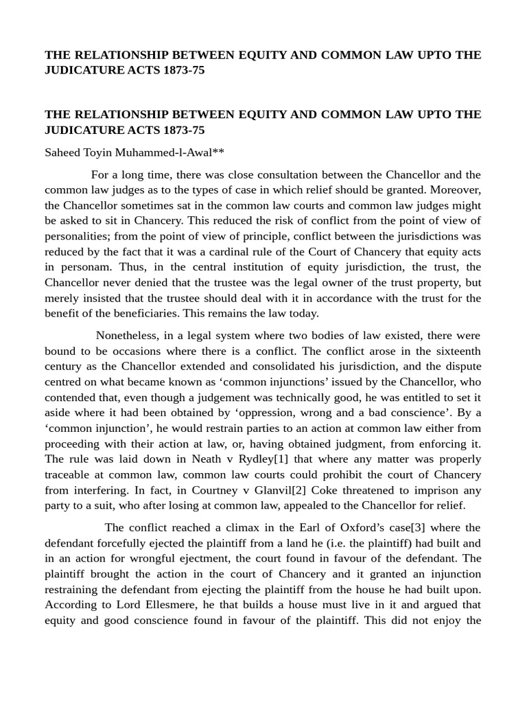 equity and common law | PDF | Equity (Law) | Court Of Chancery