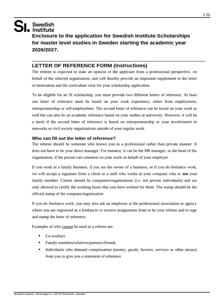 SI Scholarship Reference Letter Guidelines | PDF | Notary Public | Sweden