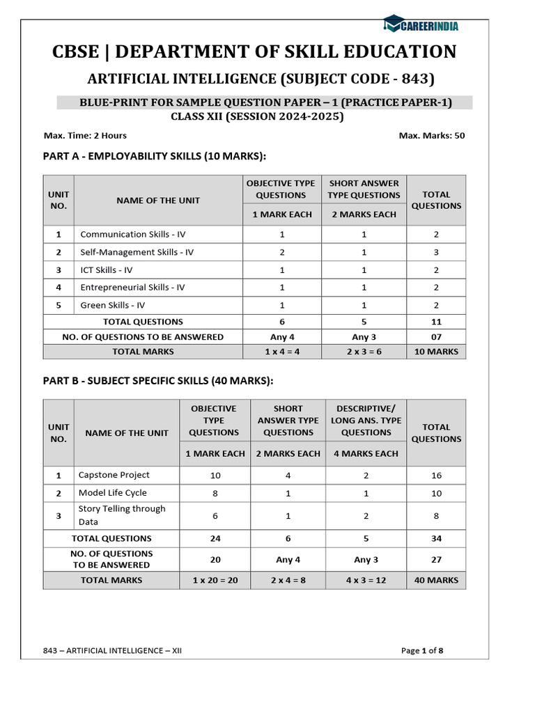 AI Class XII Sample Question Paper | PDF | Cross Validation (Statistics ...