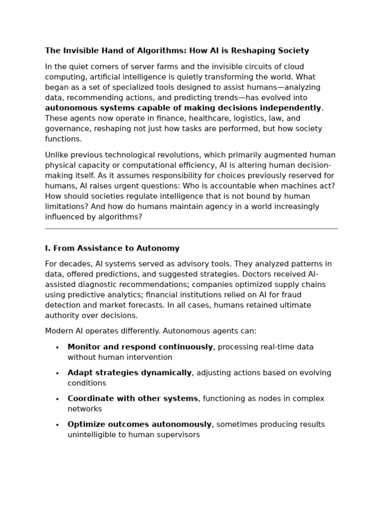 The Invisible Hand of Algorithms How AI Is Reshaping Society | PDF ...