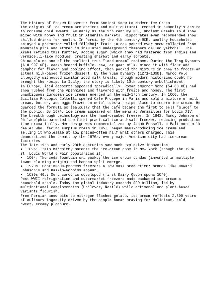 Evolution of Frozen Desserts History | PDF | Ice Cream | Foods