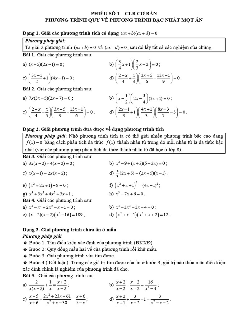 1. Phương Trình Bậc Nhất 1 Ẩn CLB | PDF