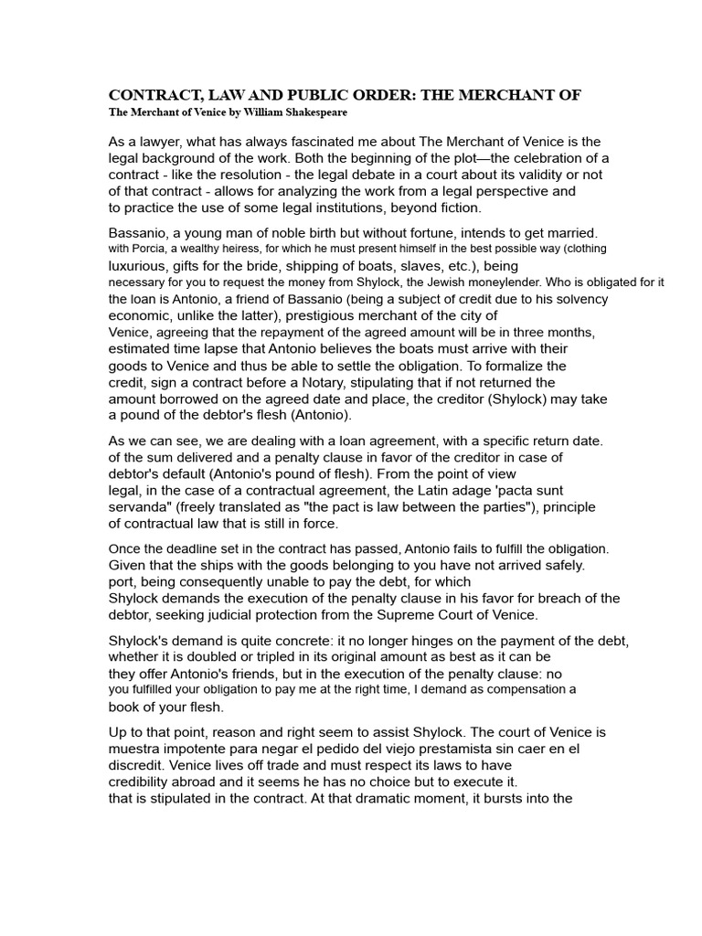 Essay On The Merchant of Venice | PDF | The Merchant Of Venice