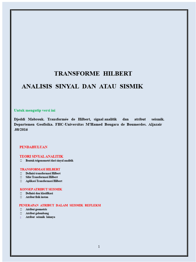 Transformasi Hilbert dalam Analisis Seismik | PDF