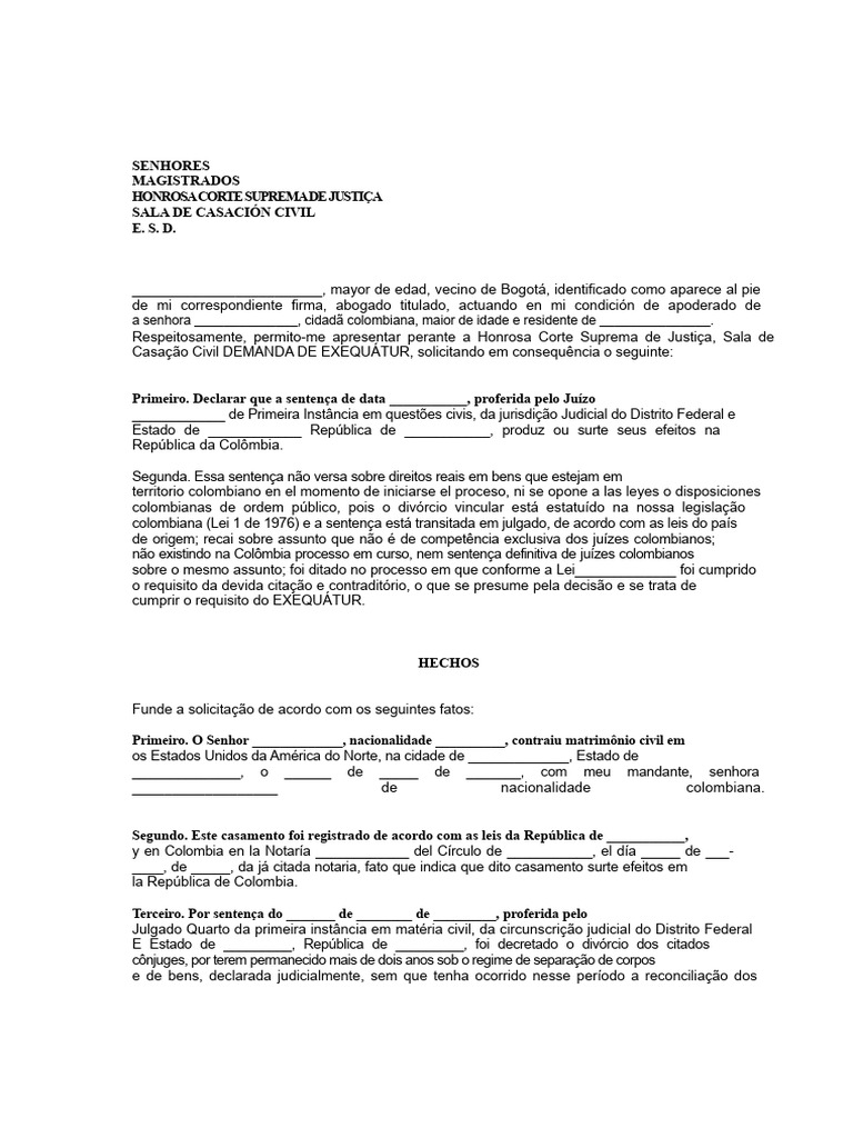 MINUTA EXEQUATUR | PDF | Divórcio | Sentença (jurídico)