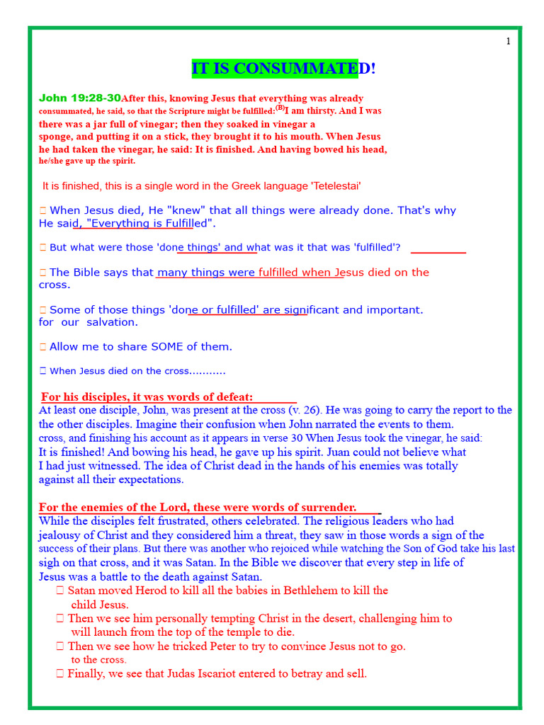 It is consummated | PDF | Jesus | Salvation