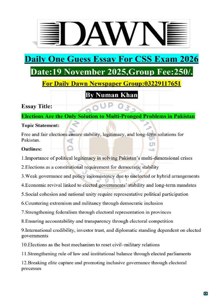 Elections Are the Only Solution to Multi-Pronged Problems in Pakistan | PDF