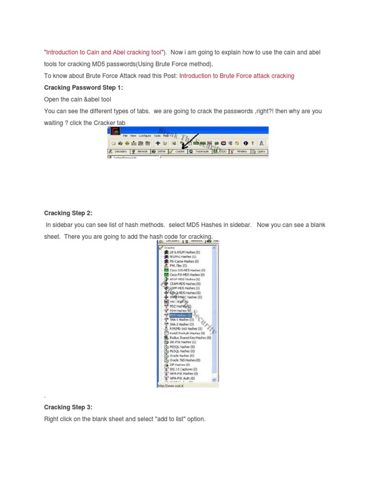 Introduction To Cain and Abel Cracking Tool | PDF | Password ...