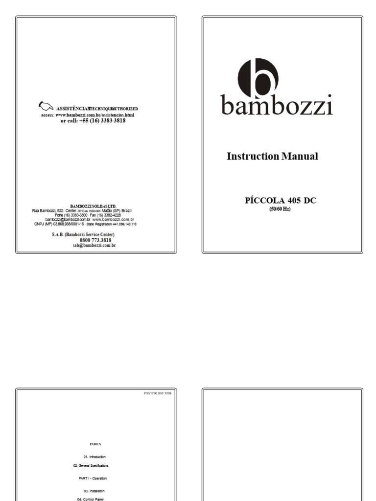 Bambozzi Piccola 405 DC Manual | PDF | Welding | Construction