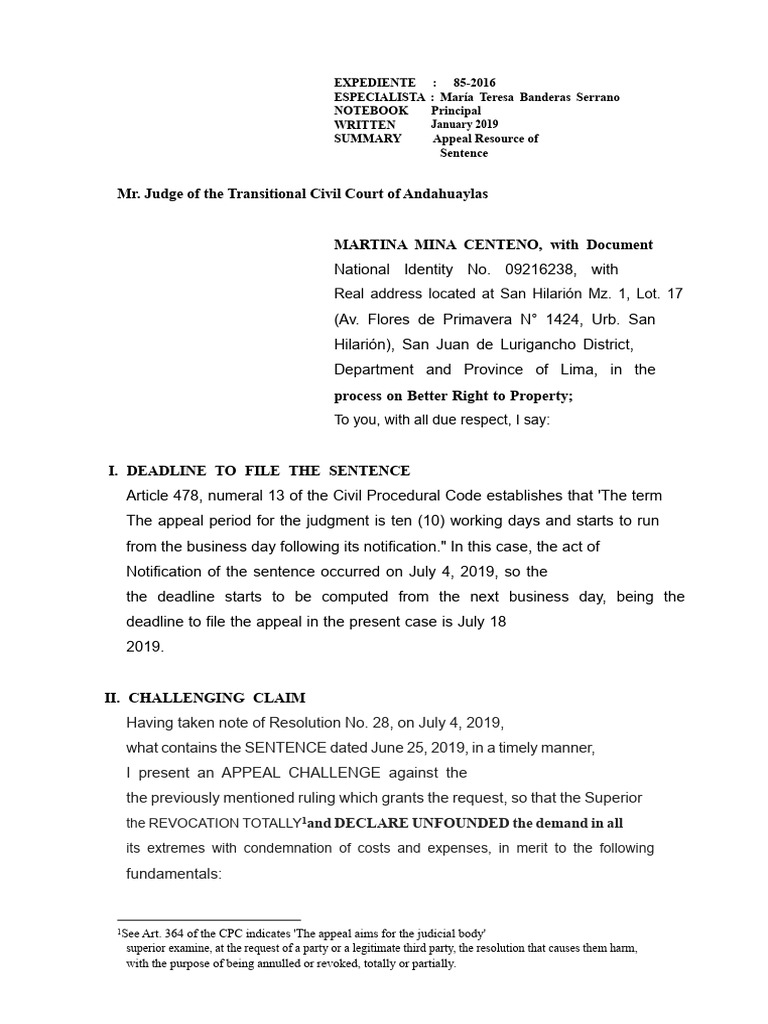 Civil Sentence Appeal | PDF | Lawsuit | Appeal