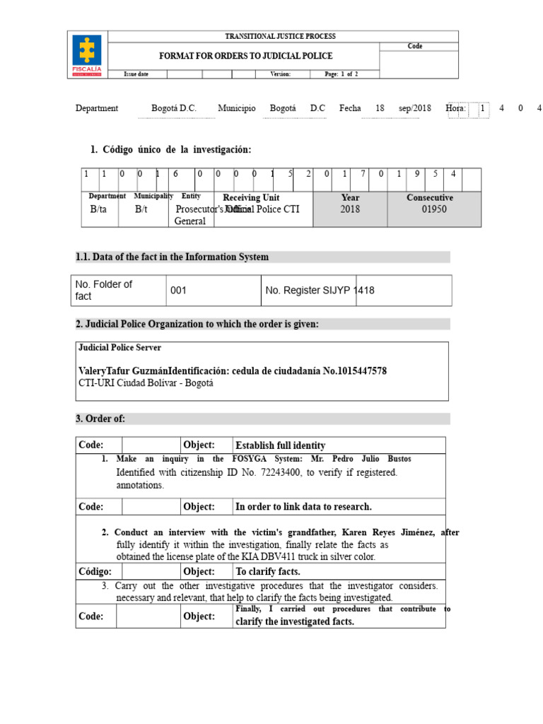 FORMAT FOR ORDERS TO JUDICIAL POLICE | PDF | National Security | Government