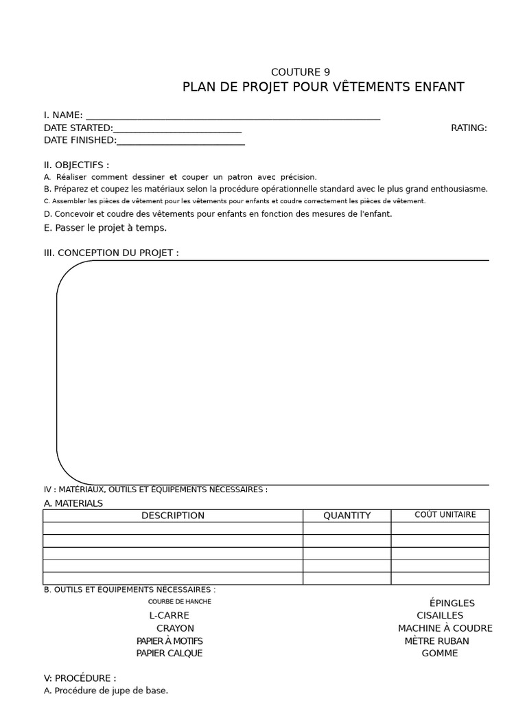 Projet Couture Vêtements Enfant | PDF | Couture | Vêtements