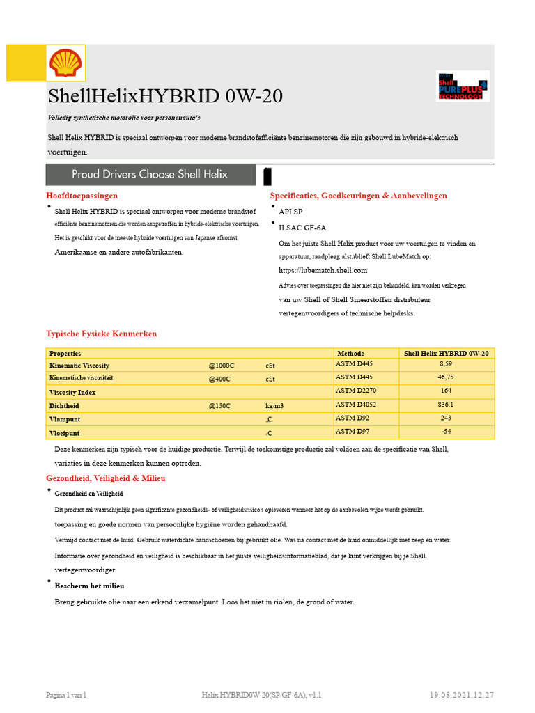 Shell Helix HYBRID 0W-20 Typische Kenmerken | PDF