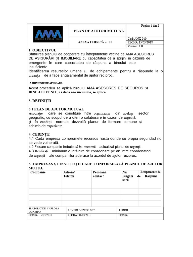 Plan de Ajutor Mutual Anexa Tehnică 10 | PDF