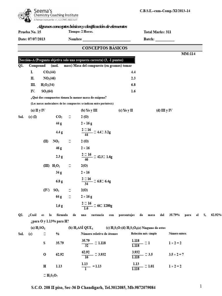 Fiitjee Preguntas Quim PDF | PDF | Compuestos químicos | Mole (Unidad)