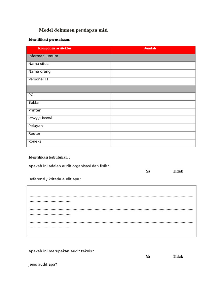 Model Dokumen Persiapan Misi | PDF