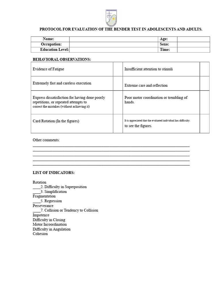 Bender Protocol in Adolescents and Adults | PDF