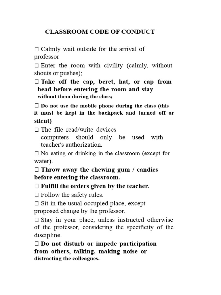 Classroom Conduct Rules | PDF