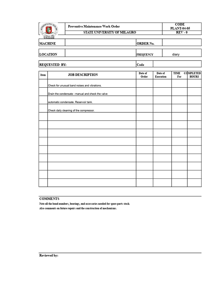 Preventive Maintenance Work Order | PDF | Mechanical Engineering