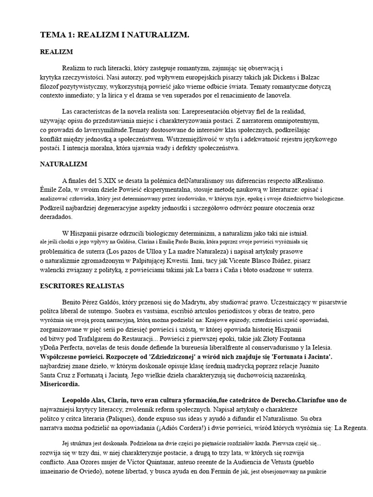 TEMAT 1. Realizm I Naturalizm | PDF
