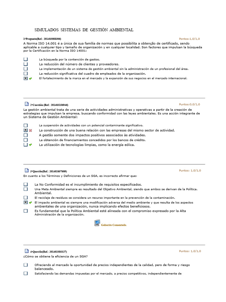 Simulados Sistemas de Gestión Ambiental | PDF | Política de medio ambiente | Mercado (economía)