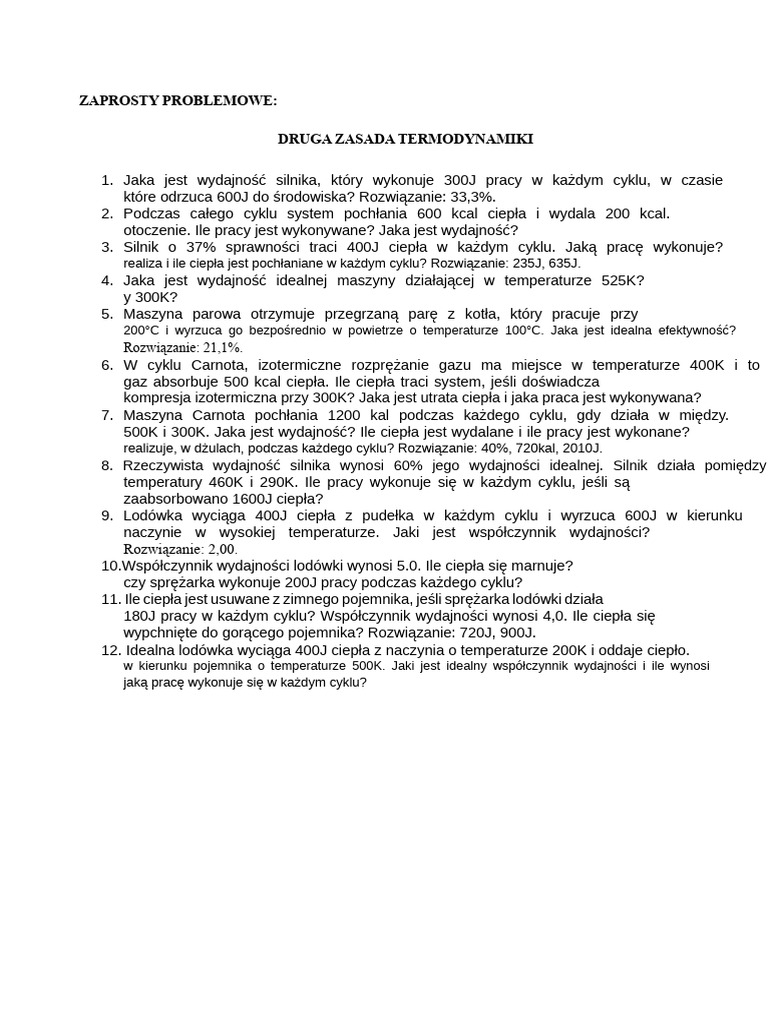 Ćwiczenia 2. Zasada Termodynamiki | PDF