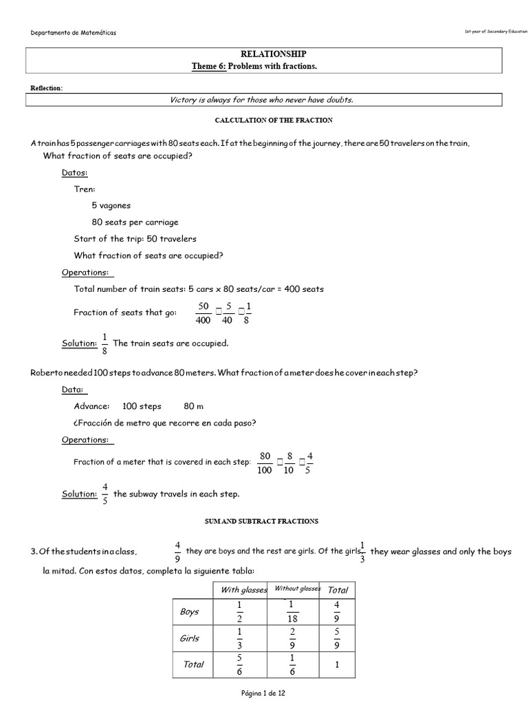 Relationship Topic 6. Fraction Problems. Resolved | PDF