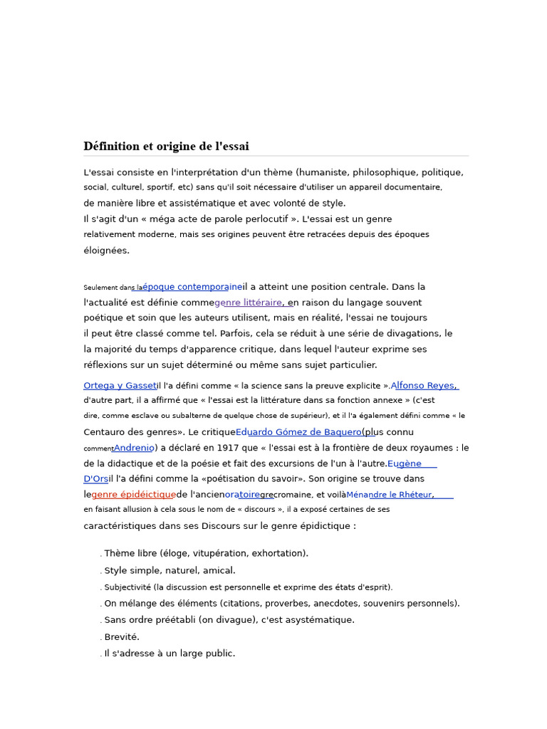 Définition et histoire de l'essai | PDF | Dissertations | Rhétorique
