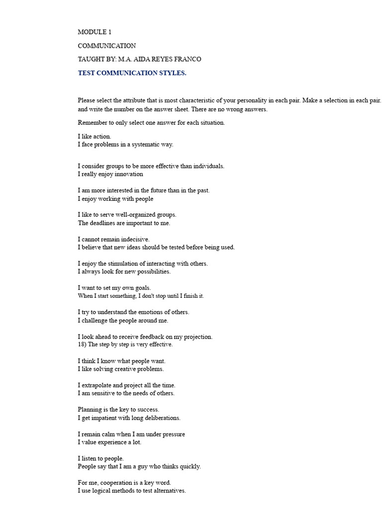 Communication Styles Assessment Guide | PDF | Communication | Idea