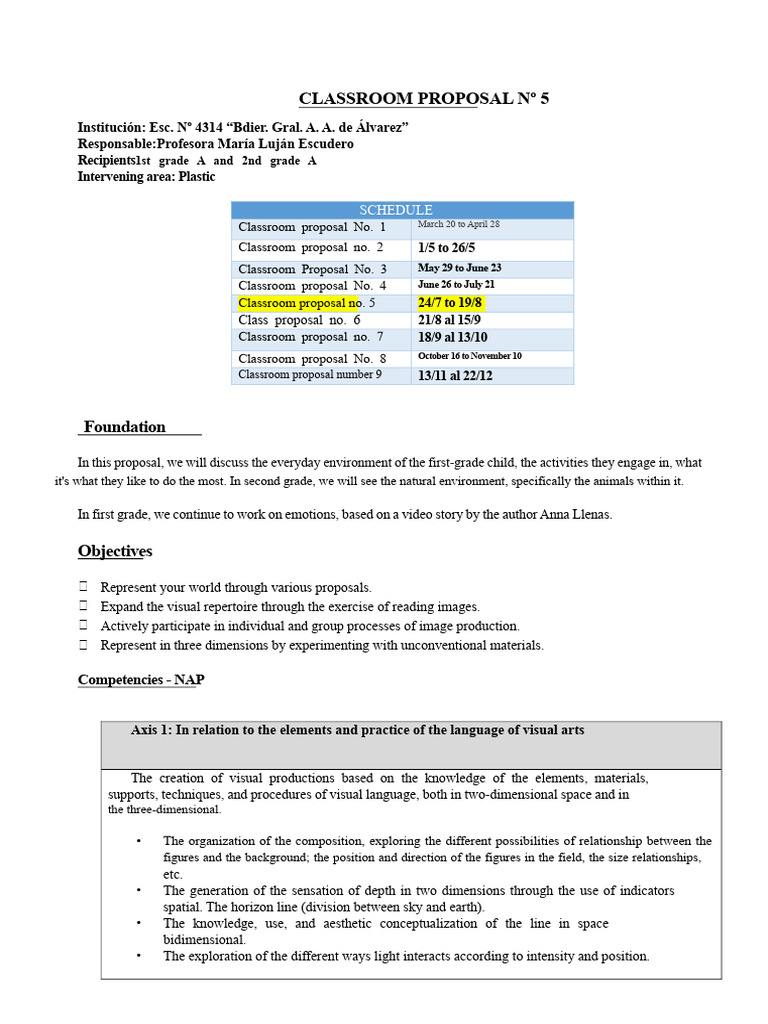 Classroom Proposal for Visual Arts Grades 1-2 | PDF | Space | Cognition
