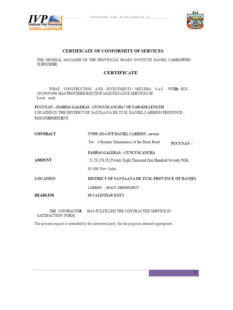 Routine Road Maintenance Certificates Pasco | PDF