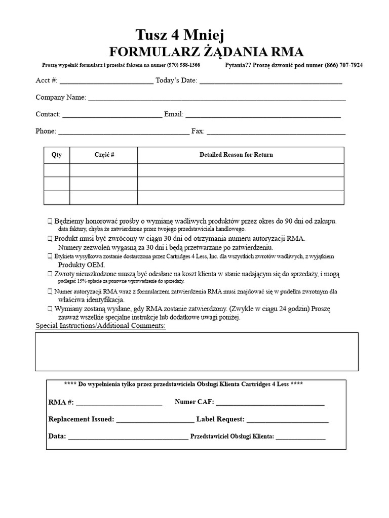 Formularz Rma | PDF