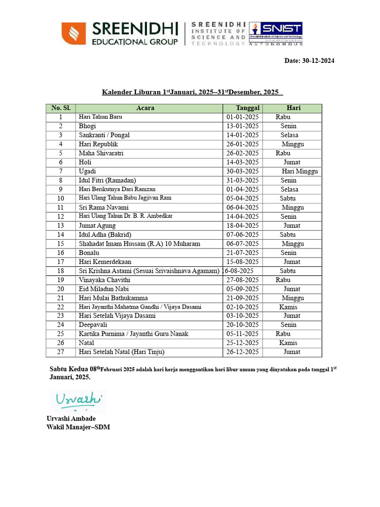 Kalender Liburan 2025 di India | PDF