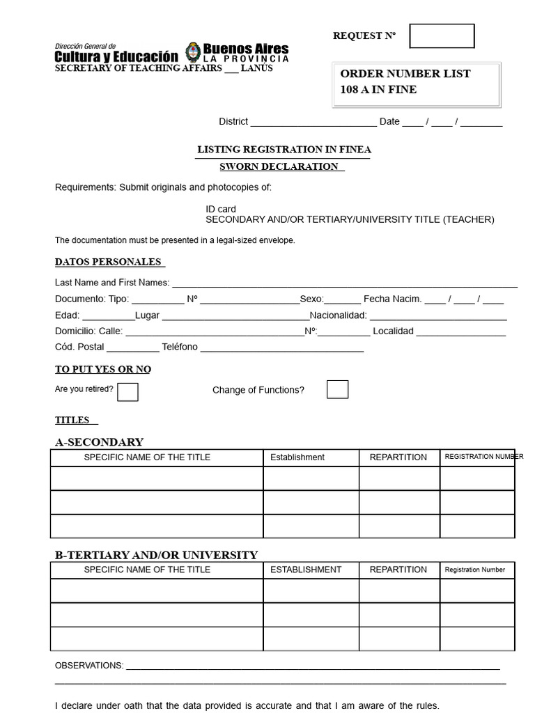 Registration Form Listing 108 A in Fine | PDF
