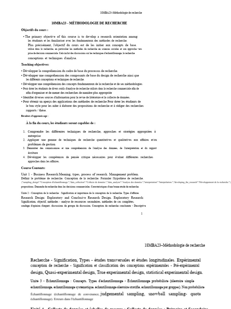 18MBA23 Méthodes de Recherche Notes Complètes Avec Banque de Questions ...