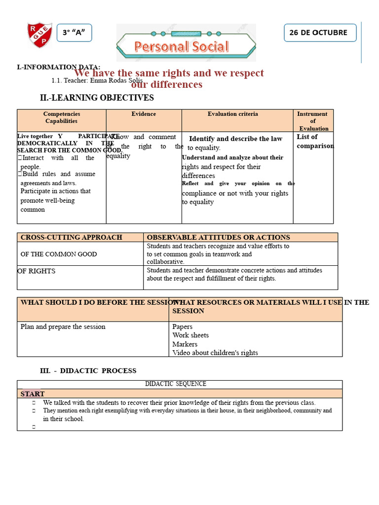 Learning Session We Have The Same Rights and Respect Our Differences 3a ...