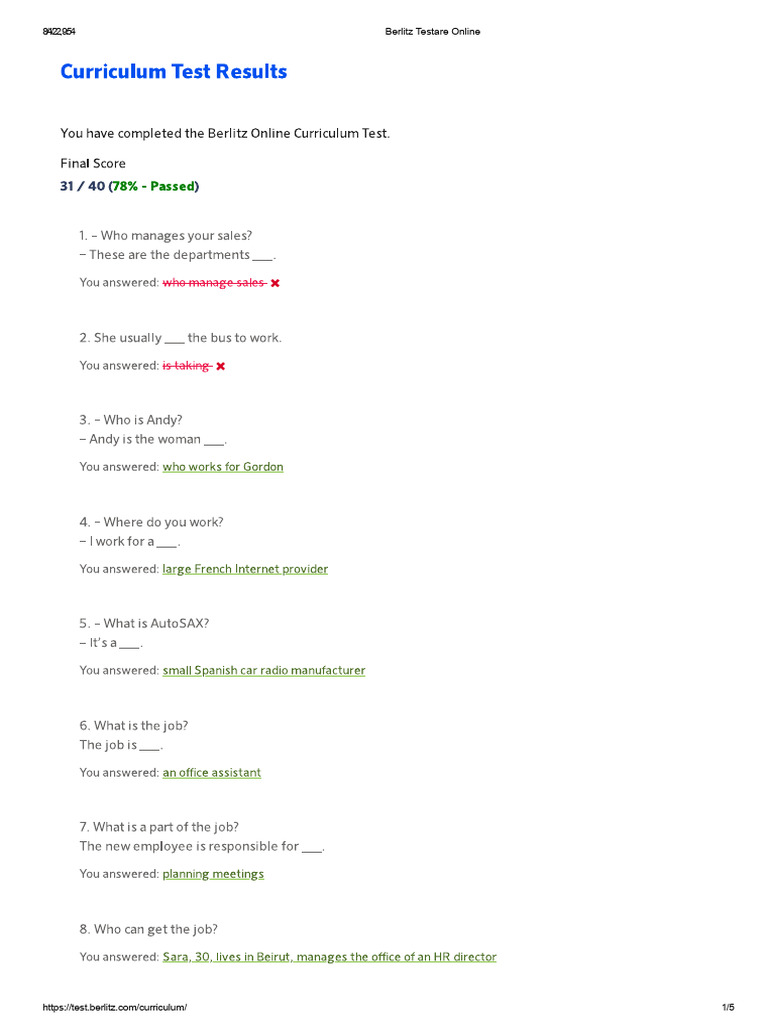 Testare Online Berlitz | PDF