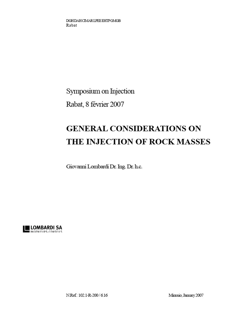 General Considerations On The Injection of Rock Masses - Lombardi ...