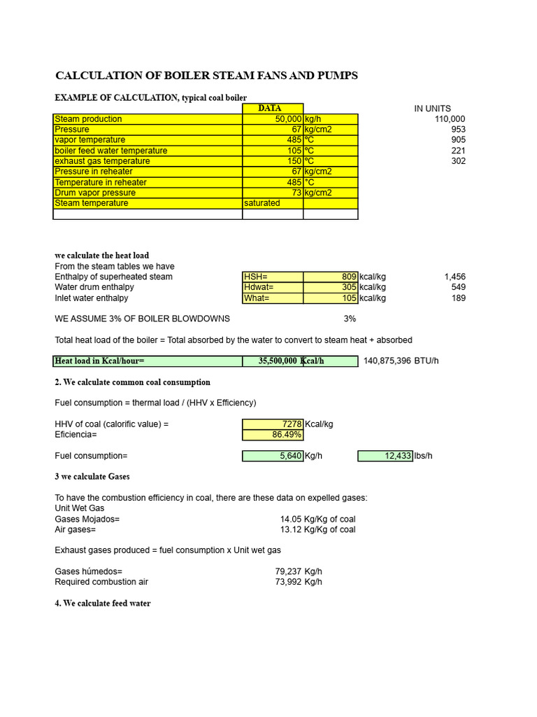 Boiler Steam Fans and Pumps Calculation | PDF | Boiler | Steam