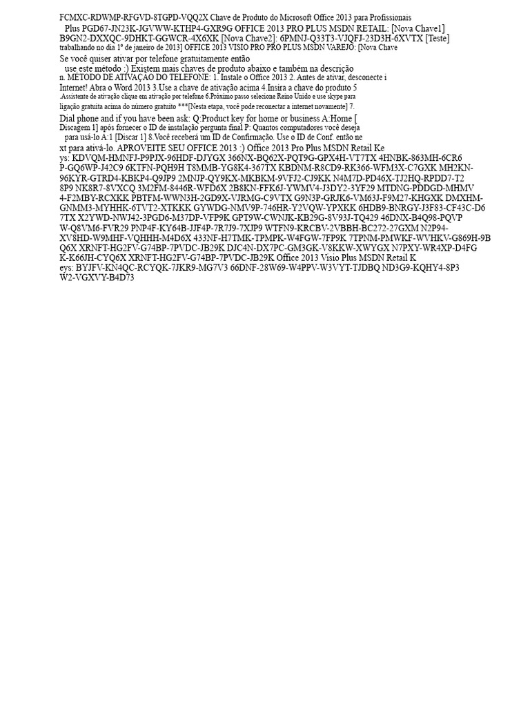 Chaves de Produto para Office 2013 | PDF | Microsoft | Microsoft Office