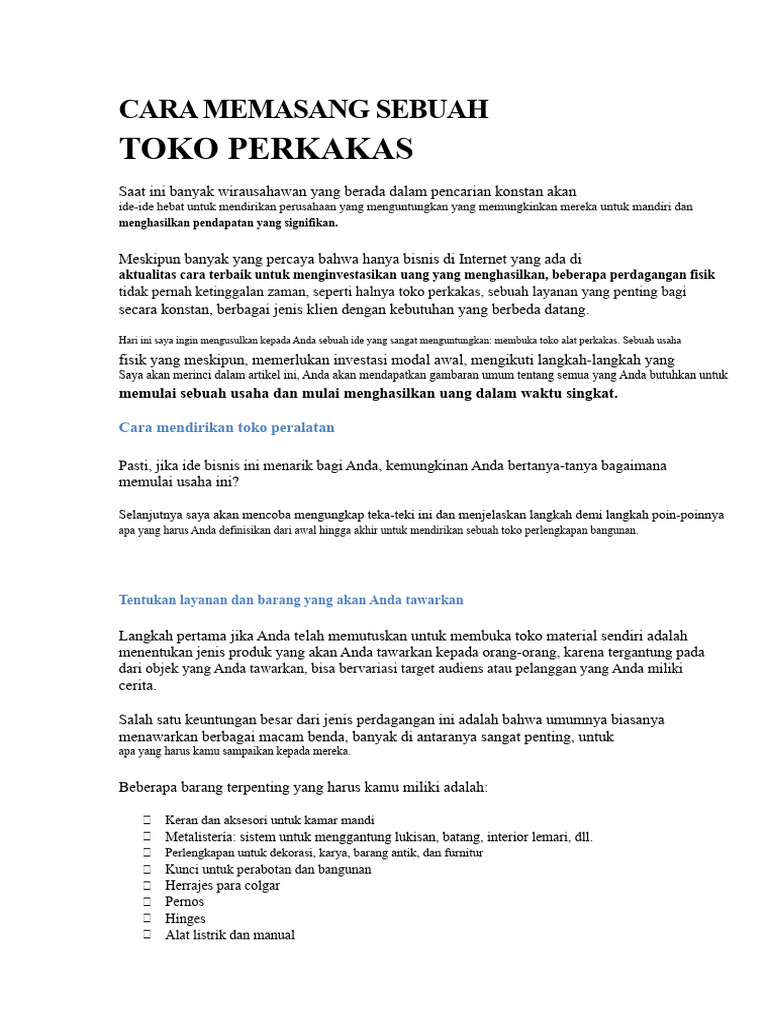 Panduan Membuka Toko Perkakas Sukses | PDF