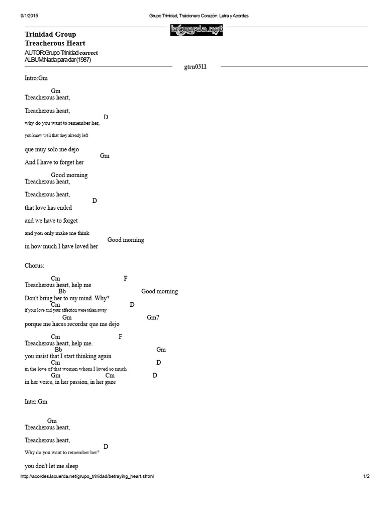Grupo Trinidad, Treacherous Heart_ Lyrics and Chords | PDF