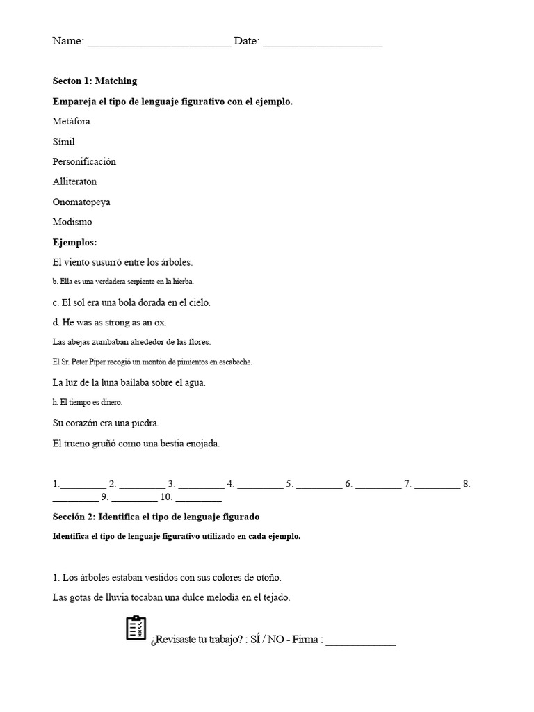 Prueba de Lenguaje Figurado 1 | PDF