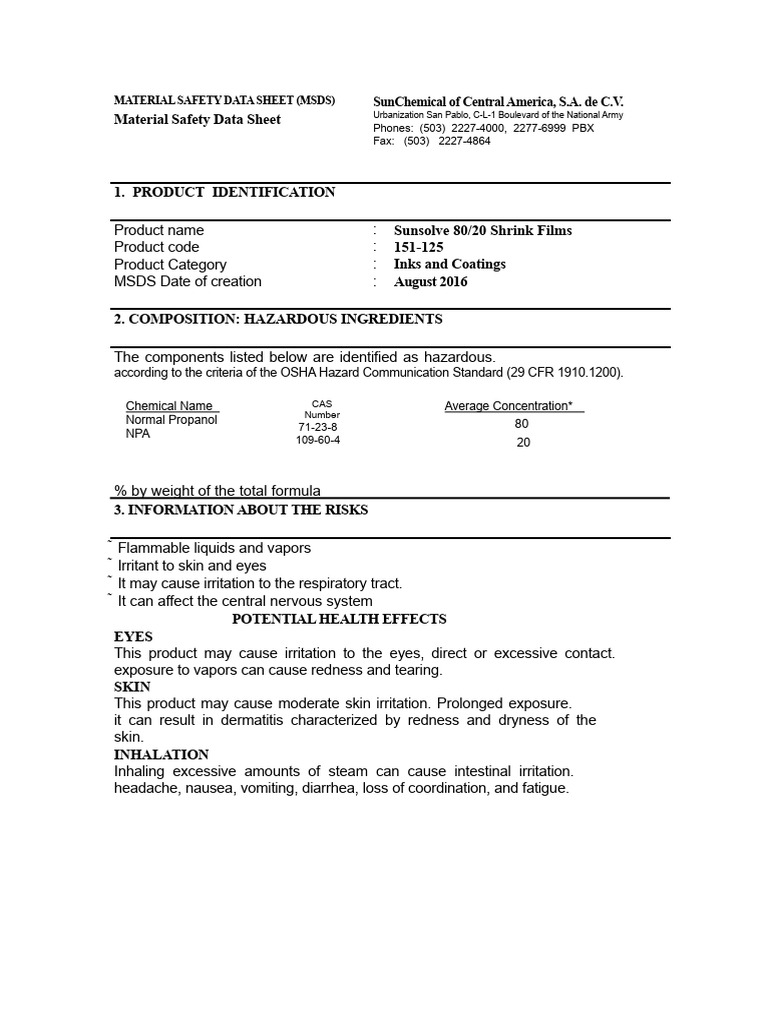 Sunsolve 80/20 MSDS Overview | PDF | Personal Protective Equipment ...