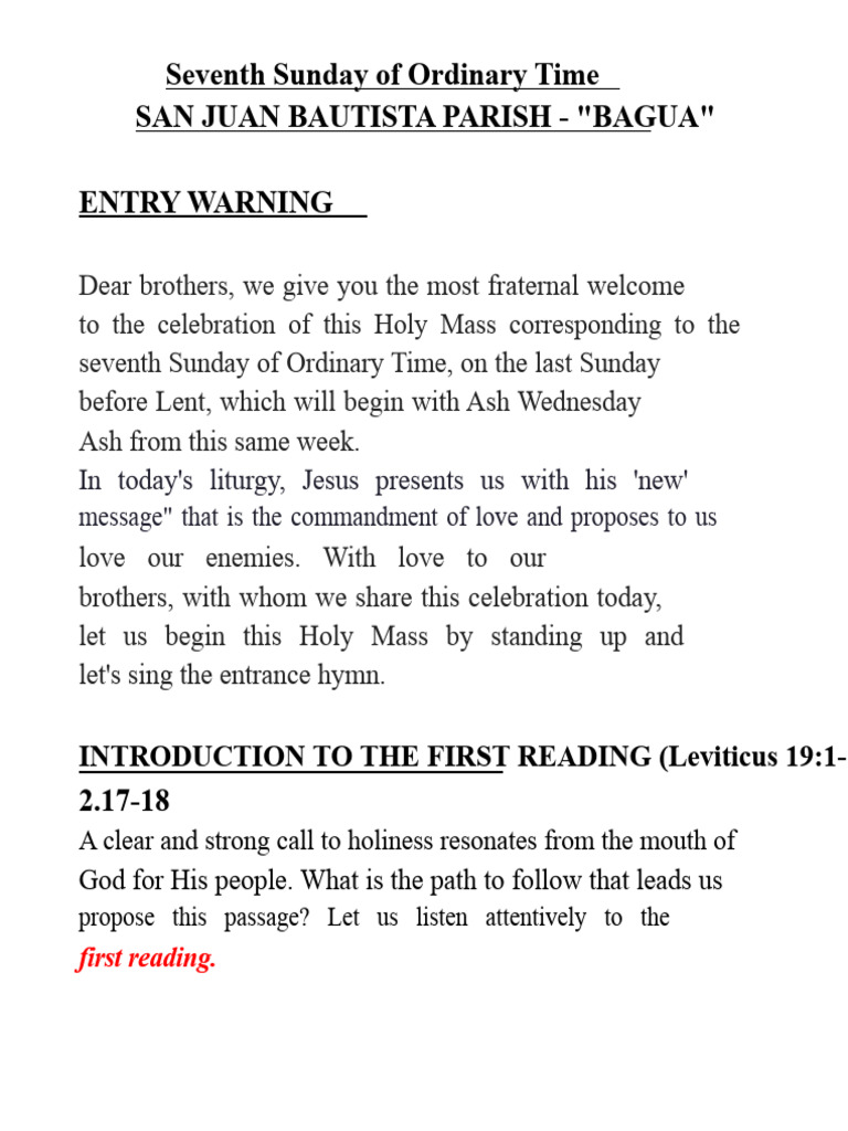 MONITION VII OF ORDINARY TIME | PDF | Eucharist | Jesus
